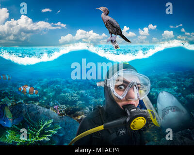 Schwimmen Sie Maske und Schlauch für das Tauchen unter Wasser ...