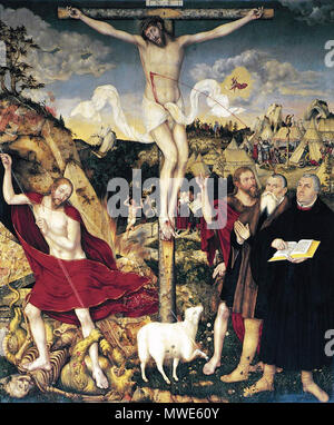 . Altarbild der Kreuzigung aus der St. Peter und Paul Kirche, Weimar von Lucas Cranach, der ...