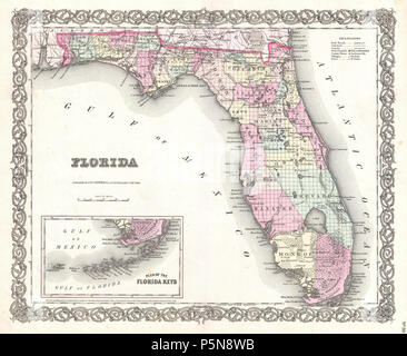 Die Colton Map of Florida 1855 ist eine historische Karte, die das ...
