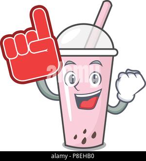 Pfirsich Maskottchen mit Schaumfinger - EINE Cartoon-Illustration eines ...