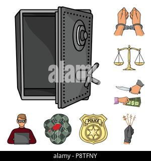 Verbrechen und Strafe cartoon Symbole im Set Sammlung für Design ...