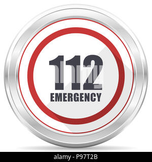 112 Notfall-Symbol. Metallische Internet-Button auf schwarzem ...