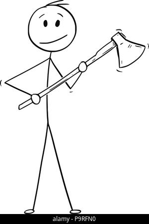 Cartoon von Mann oder Holzhacker mit Axt Hacken den Baum Stock ...