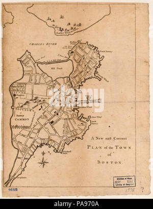 Ein neuer und korrekter Plan der Stadt Boston und Provinzlager, Festung ...