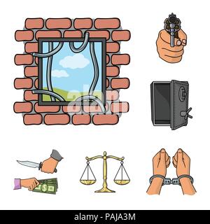 Verbrechen und Strafe cartoon Symbole im Set Sammlung für Design ...