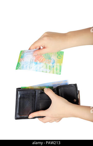 Schweizer Franken Geld, neue 50 Banknoten. Text bereit, Hintergrund ...