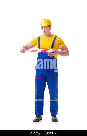Lustige Arbeitnehmer Schutzanzüge tragen mit Klebeband Stockfotografie ...