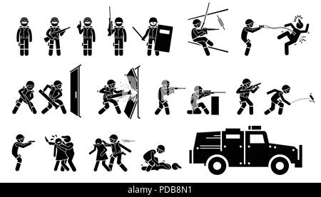 Riot Polizei Strichmännchen Piktogramm Icons Vektor Abbildung - Bild ...