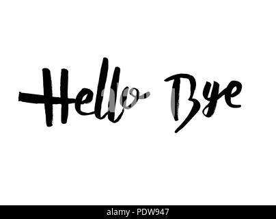 Hallo und Tschüss Zitate isoliert auf Holz Hintergrund. Kreative ...