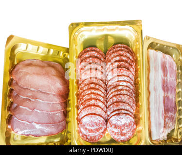 Verpackt Wurst am verpackten Fleisch Abteilung Stockfoto, Bild ...