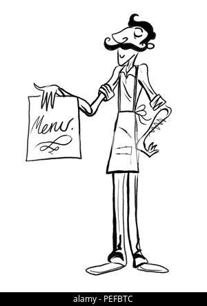 Cartoon Kellnerin Halten Sie eine Schüssel - isoliert Doodle ...