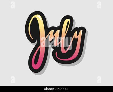 Handgezeichnete Typografie Schriftzug. Juli. Monat-Inschrift. Vektor ...