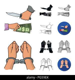 Verbrechen und Strafe cartoon Symbole im Set Sammlung für Design ...