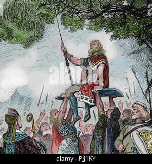 Pippin der Kurze (714-768), König der Franken durch Bonifatius ...