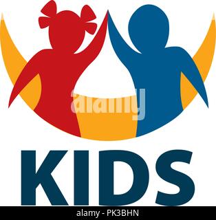 Isolierte abstrakte bunte Kinder Hände zusammen Logo. Kinder ...