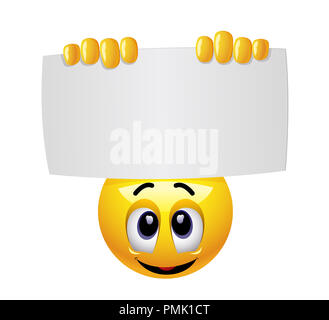 Smiley Emoticon Holding und Anzeigen werben. Zwinkerndes Smiley zeigt ...
