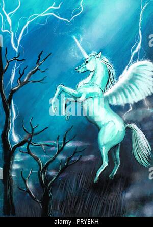 Ein Beispiel für ein weißes Pegasus Einhorn mythologischen geflügelte ...