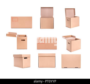 Offenen Karton Kollektion. Verpackungsmaterial. Die Gruppe der Objekte ...