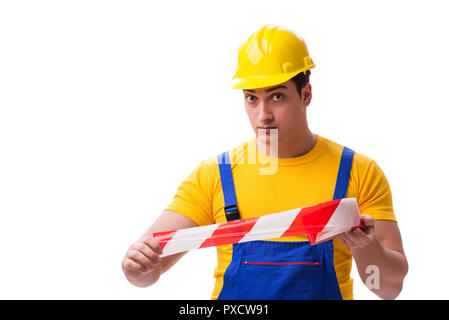 Lustige Arbeitnehmer Schutzanzüge tragen mit Klebeband Stockfotografie ...