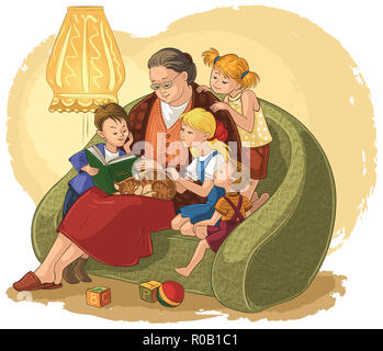 Oma und Enkel lesen Stockfotografie - Alamy