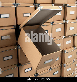 Konzept Organisation Boxen mit einer offenen leere Box, 3D-Rendering ...