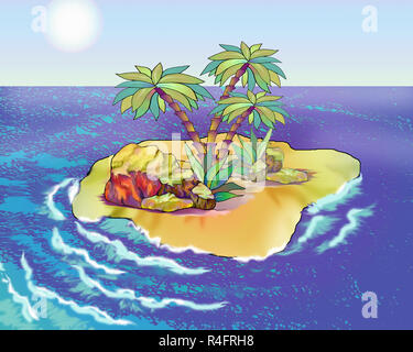 einsame Insel Cartoon illustration Stockfotografie - Alamy