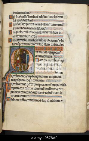 Eine Historisierte Initiale mit David und Goliath. . Psalter (die ...