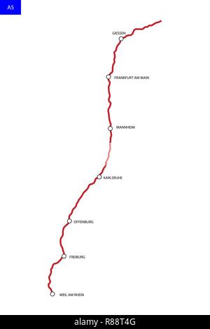 Deutsche Autobahn A5. Die Bundesautobahn 5. Straßenkarte von ...