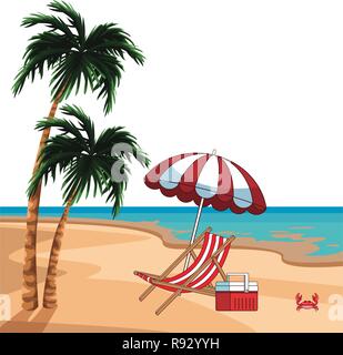 Sunchair Strand und Sonnenschirm Cartoon Stock-Vektorgrafik - Alamy