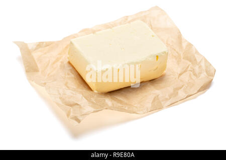 Offene Packung Butter auf Schneidbrett aus Holz Stockfoto, Bild ...