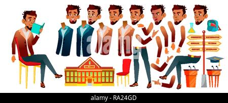 Jugendlich Junge Vektor. Animation erstellen. Gesicht Emotionen, Gesten ...