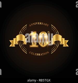 10 Jahre Jubiläum mit Red Ribbon Logo. Flache Vektor Vektor Abbildung ...