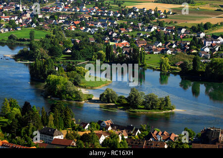 Schweiz, Thurgau, Bodensee, Rhein, Blick auf die Insel Werd, Steg ...