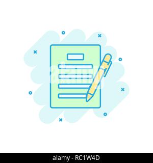 Vertrag Symbol im Comic-stil. Dokumentenseite mit Kugelschreiber vector ...