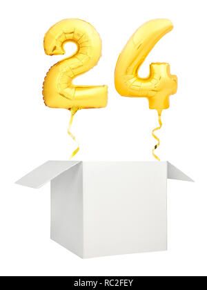 Goldene Zahl vierundzwanzig (Nummer 24) auf weißem Hintergrund mit ...