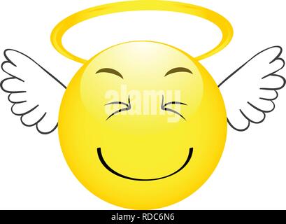 Abbildung: Ein Engel Smiley mit einem Heiligenschein und Flügel Beten ...