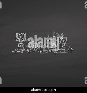 Tirana, Albanien berühmte Skyline Skizze. Lineart Zeichnung von Hand ...