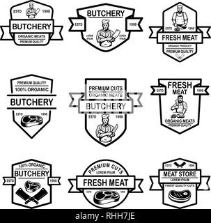 Steak House oder Fleisch Store Labels, Embleme, Logos Vorlagen. Zeichen ...