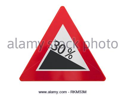 Verkehrsschild isoliert - Grad, Steigung 30% - auf Weiß Stockfoto, Bild ...