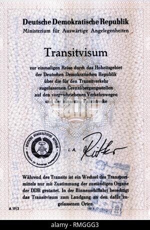 Transitvisum der Deutschen Demokratischen Republik für eine Reise auf ...