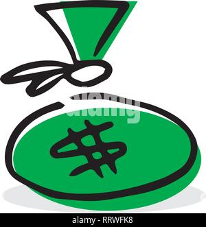 Geld beutel cartoon Farbe zeichnen, Vector Illustration, über Weiß ...