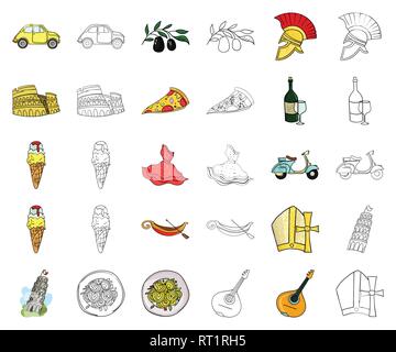 Kunst, Attribute, Junge, Auto, Cartoon, flach, Sammlung, Kolosseum ...