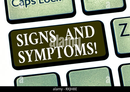 Schreiben Hinweis Anzeichen und Symptome. Business foto Präsentation ...