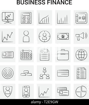 Wirtschaft Finanzen 25 Doodle Symbole. Hand gezeichnet Business Icon ...