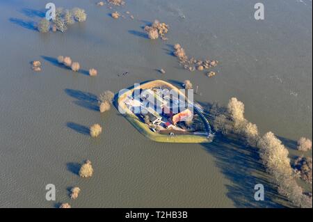 Luftaufnahme, Bleckede, Fluss Elbe, Elbe Valley Nature Park, winter ...