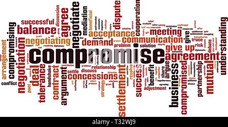 Kompromiss Wort cloud Konzept. Collage aus Worte über Kompromisse ...