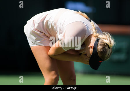 11. März 2018 Amanda Anisimova gibt einen Schuss gegen Petra Kvitova ...