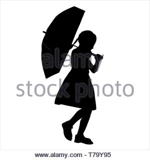 Silhouette girl Holding Regenschirm in der Hand. Vector Illustration ...