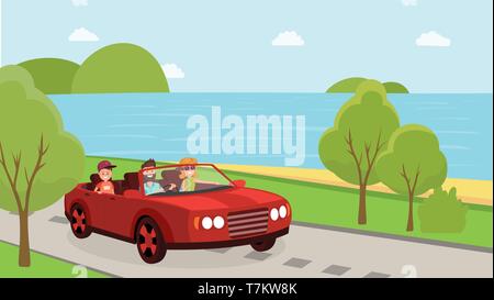 Glückliche Familie, die mit dem Auto anreisen. Reise, Reise Konzept ...