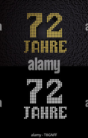 Goldene Zahl zweiundsiebzig Jahre (72 Jahre) gepunktete Font, Ansicht ...